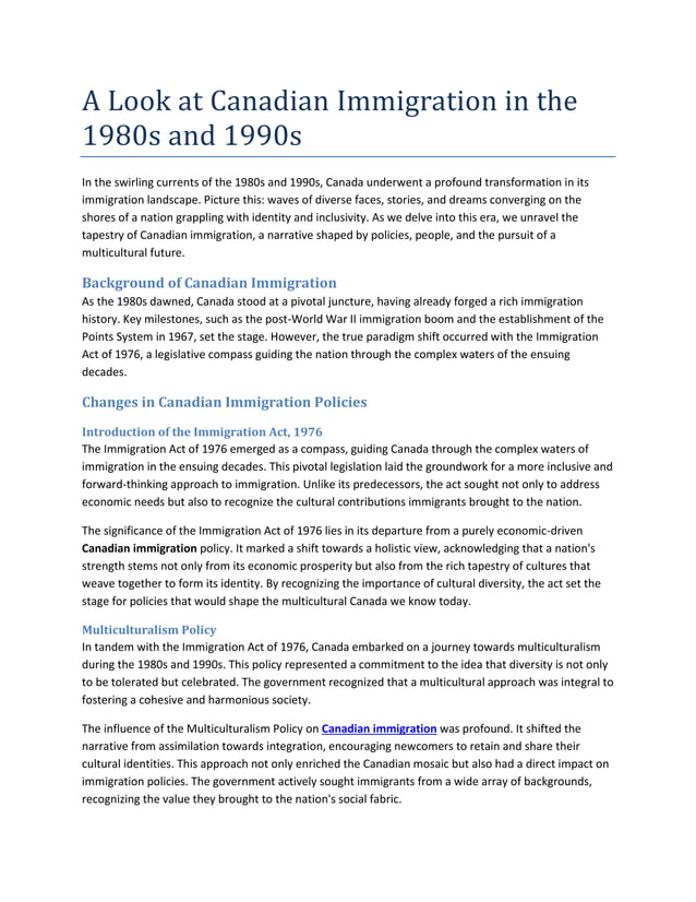 A Look at Canadian Immigration in the 1980s and 1990s.docx