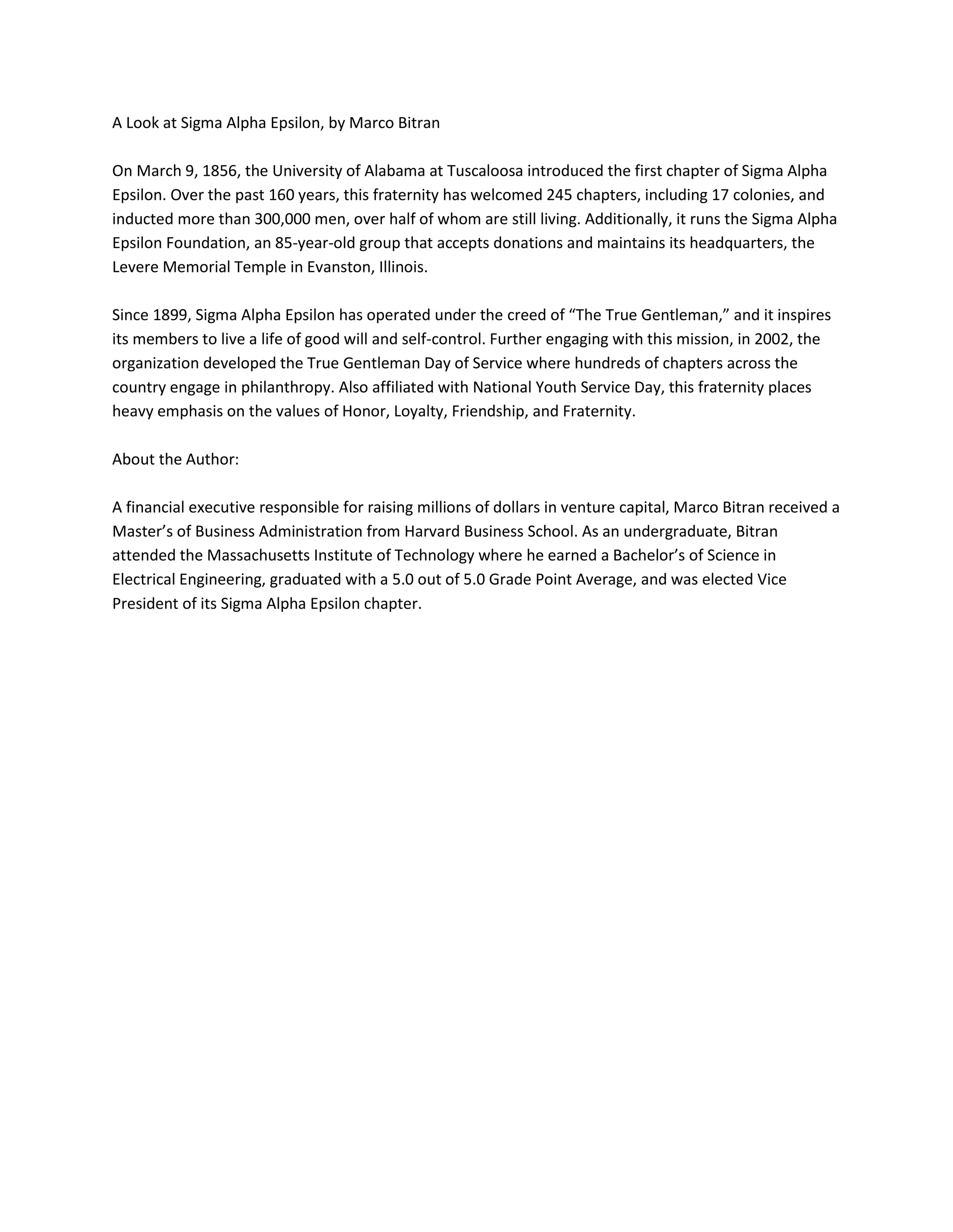 A look at sigma alpha epsilon, by marco bitran | PDF