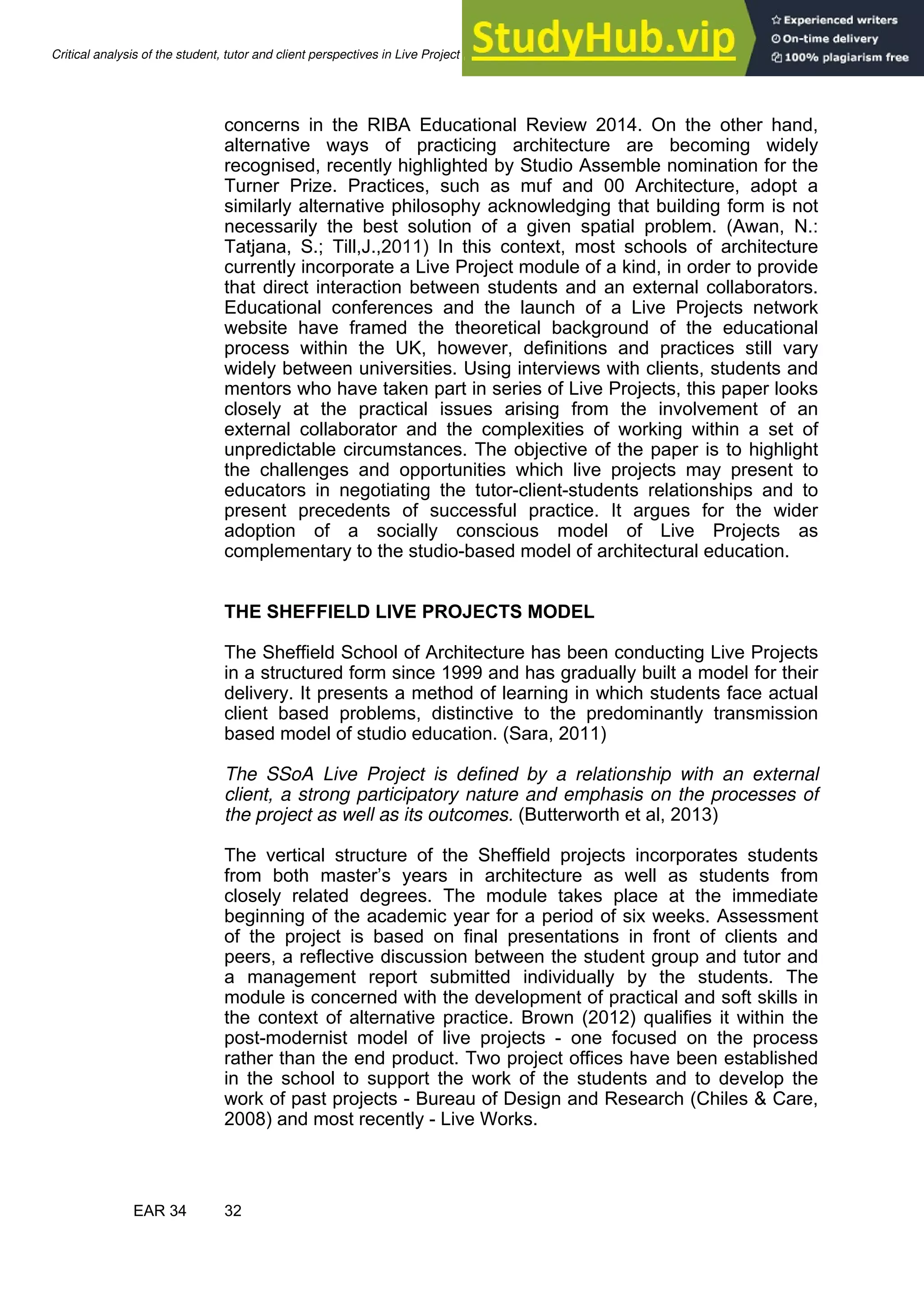 A Look At The Sheffield Live Project Model | PDF | Educational ...