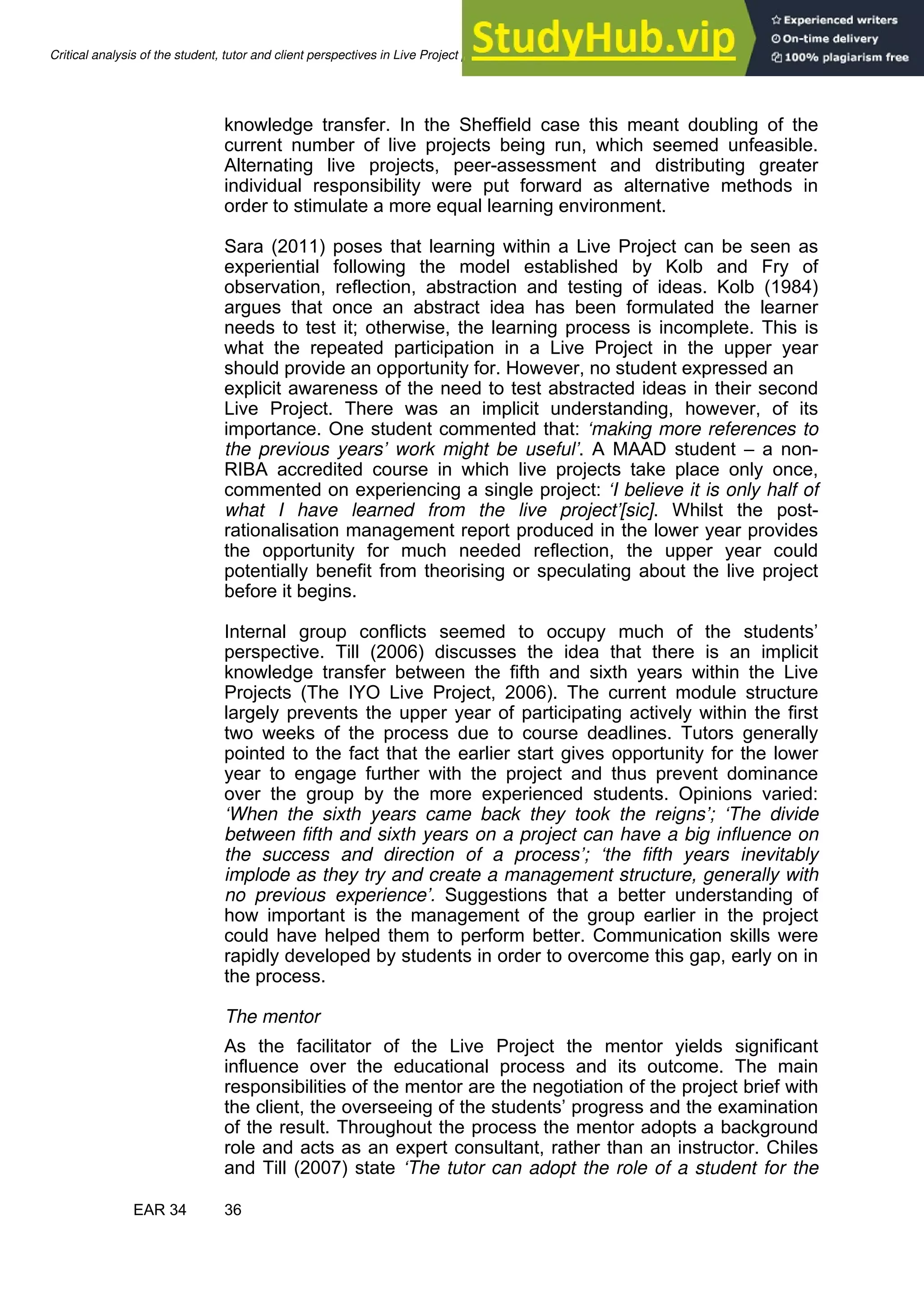 A Look At The Sheffield Live Project Model | PDF | Educational ...