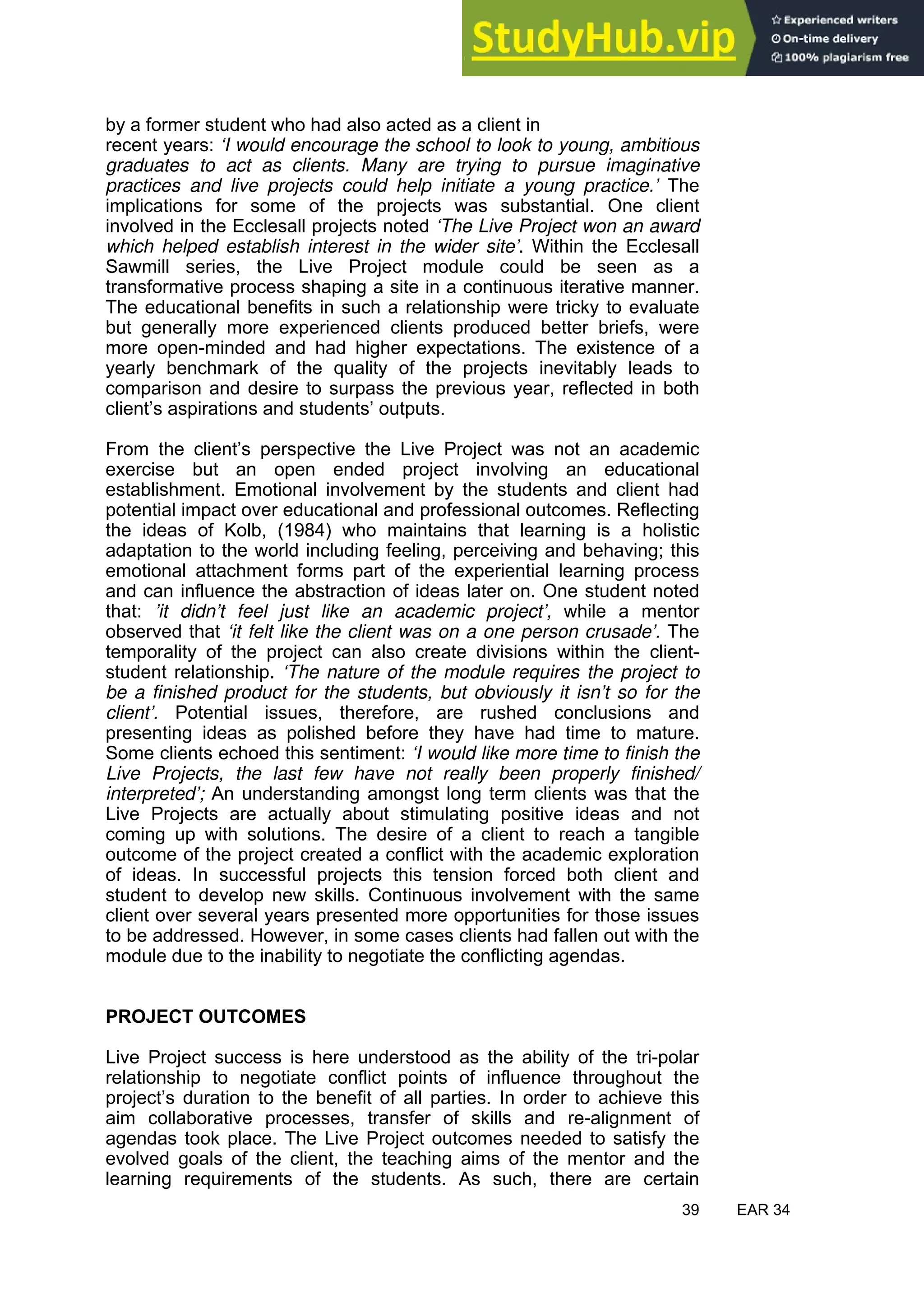 A Look At The Sheffield Live Project Model | PDF | Educational ...