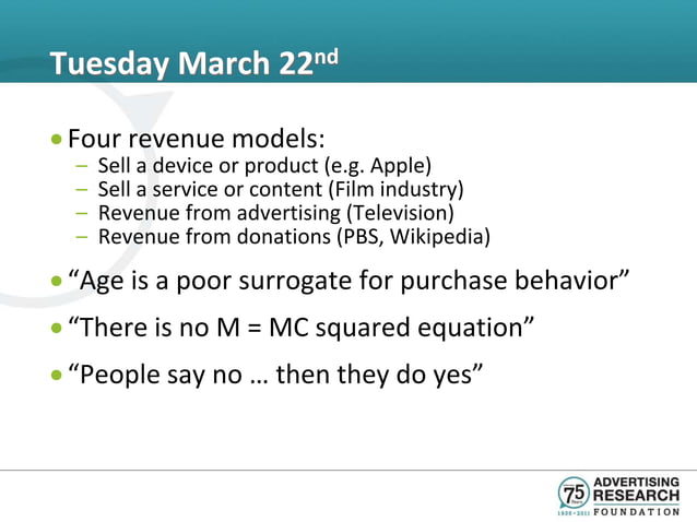 Advertising Research Foundation 2011 Annual Convention Recap | PDF