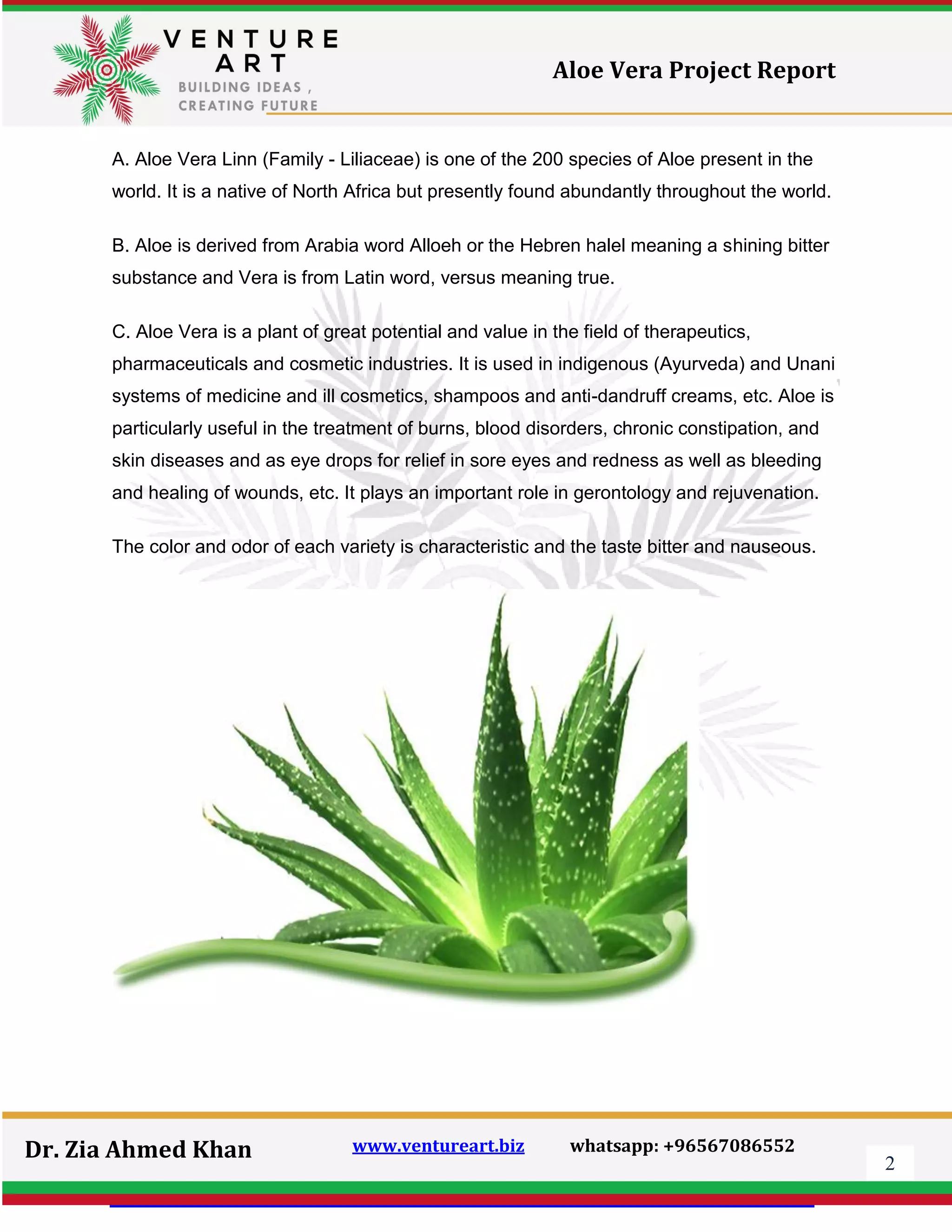 Project Report Aloe Vera | PDF