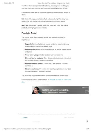 A low carb meal plan and menu to improve your health | PDF