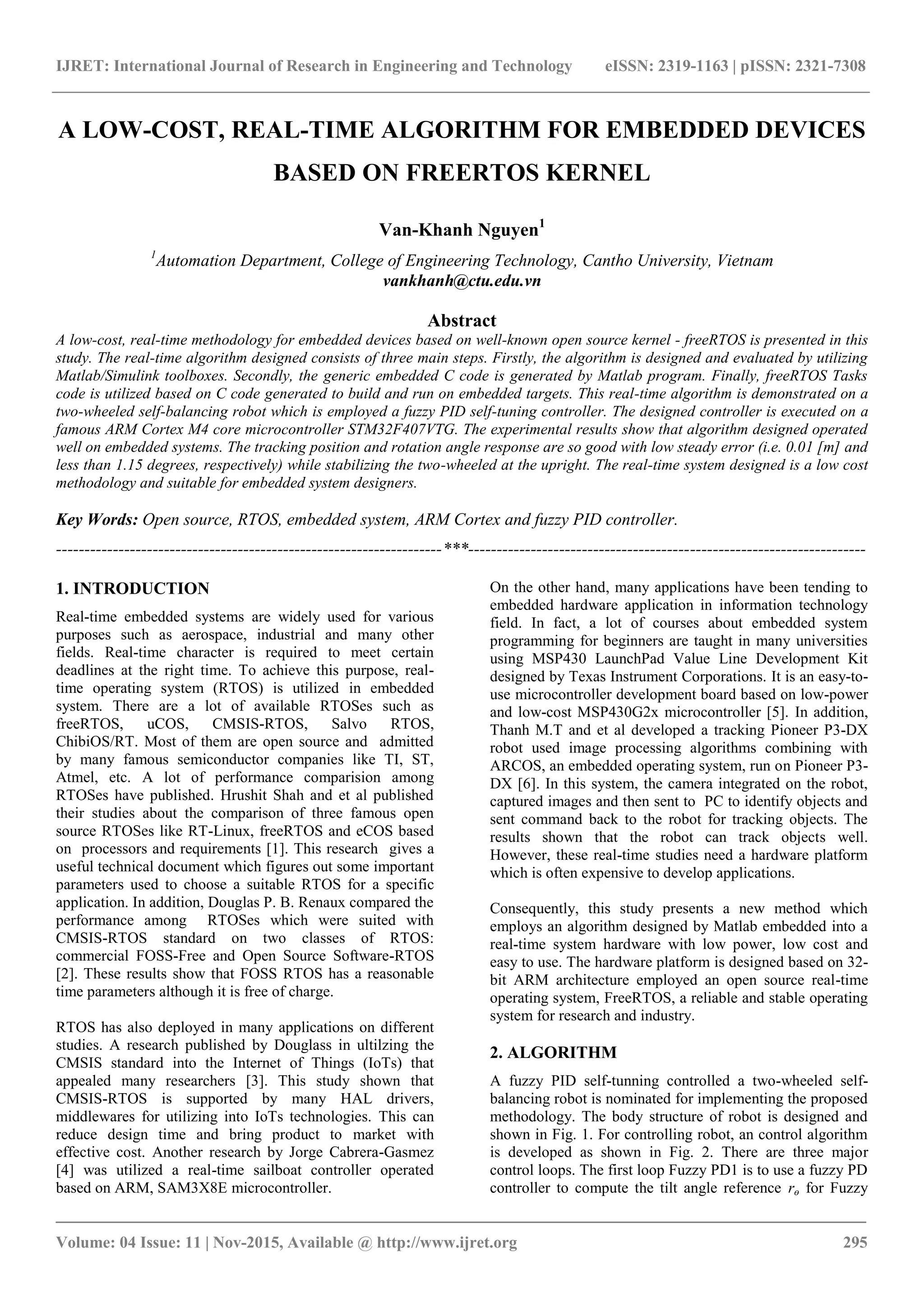 A low cost, real-time algorithm for embedded devices based on freertos kernel | PDF