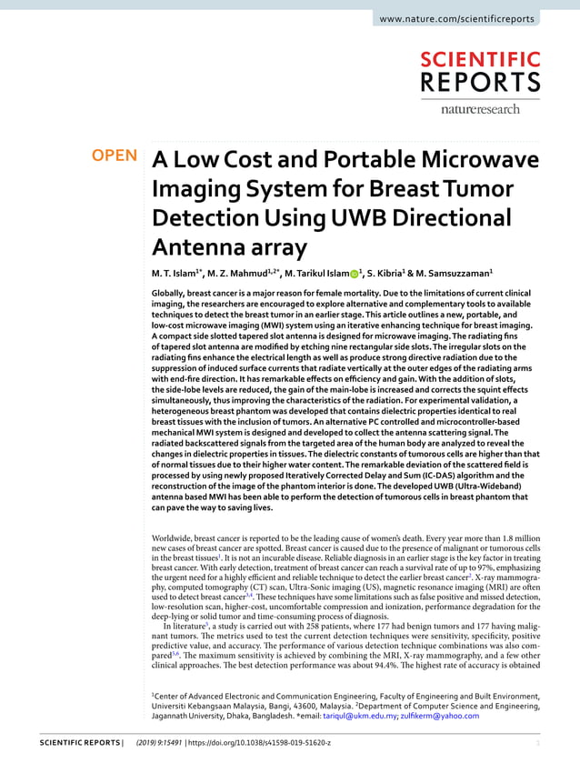 A Low Cost And Portable Microwave Imaging System For Breast Tumor Detection Using Uwb