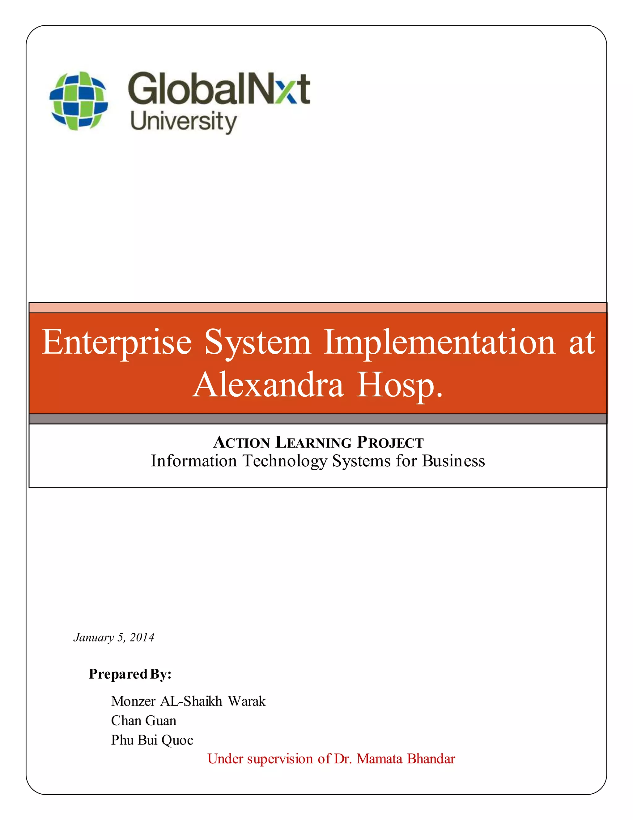 Enterprise System Implementation at Alexandra Hospital . | DOCX