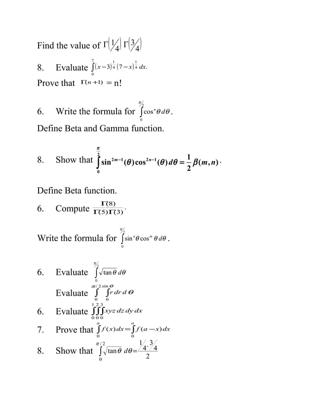 Gamma & Beta functions | DOC | Physics | Science