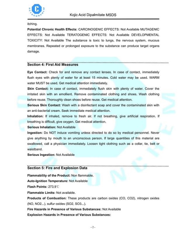 Kojic acid dipalmitate msds | PDF | First Aid | Injuries