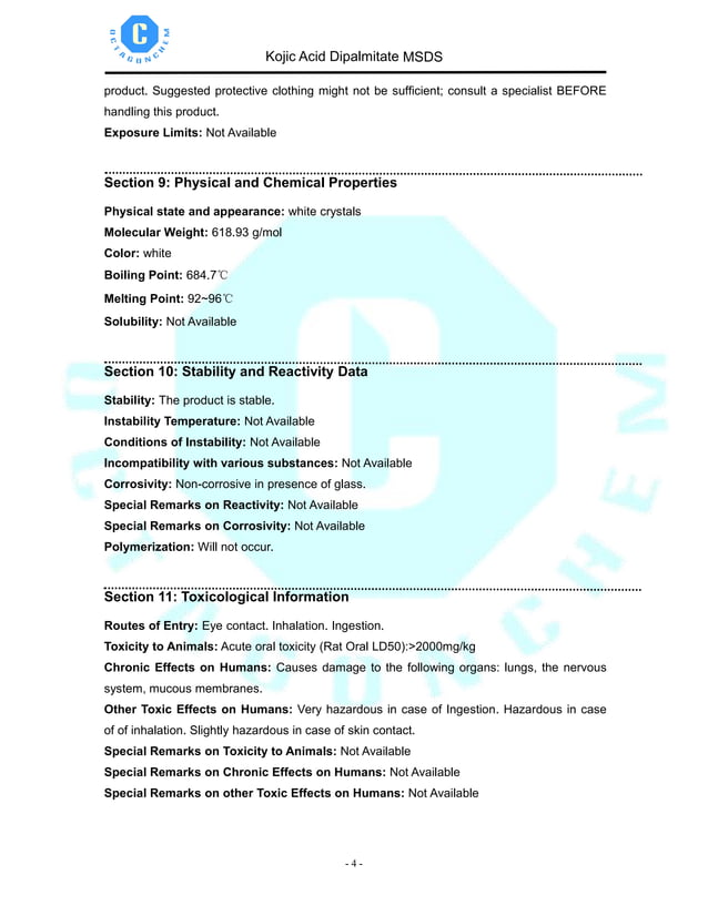 Kojic acid dipalmitate msds | PDF | First Aid | Injuries