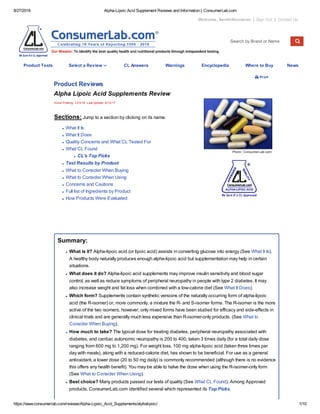 Alpha lipoic acid supplement reviews and information consumer-lab | PDF