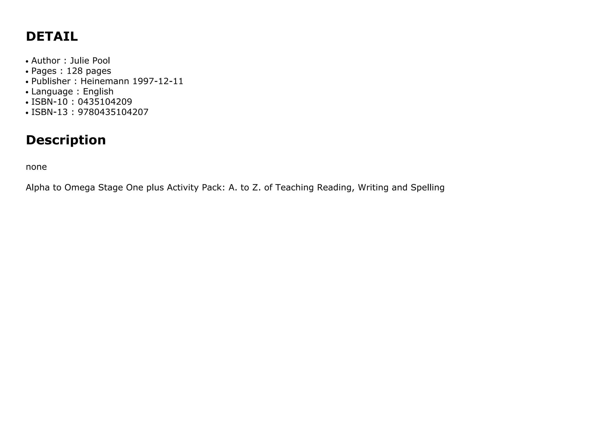 Alpha to Omega Stage One plus Activity Pack: A. to Z. of Teaching ...