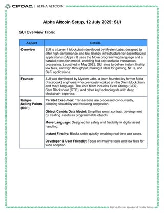 Alpha Altcoin 12th July 2025 - SUI by CIFDAQ | PDF