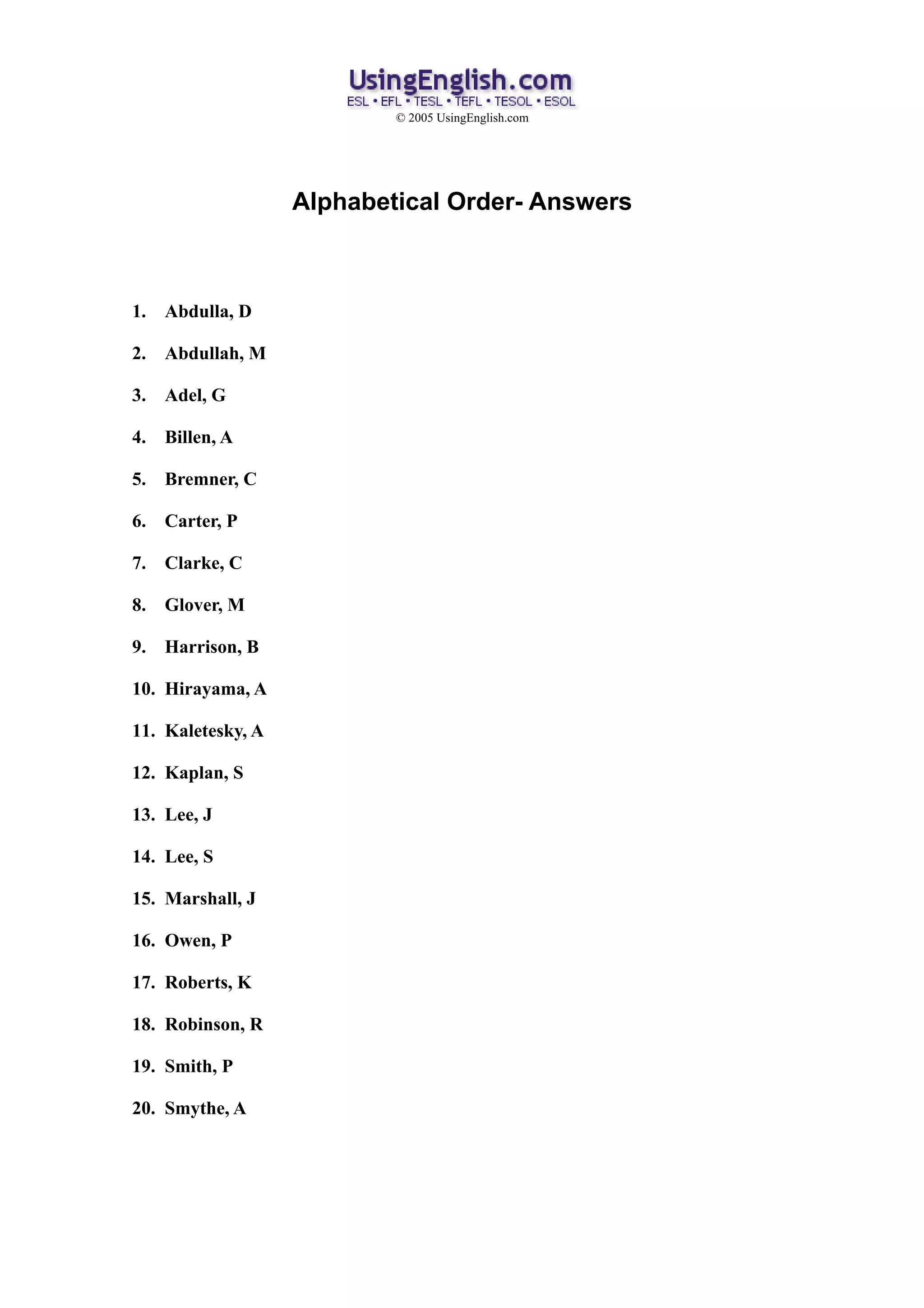 Alphabetical order-answers | PDF