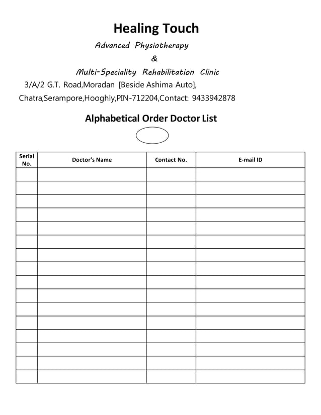 Alphabetical order doctor list | DOCX | Medical Health