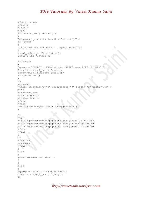 Alphabetical Search In Php 