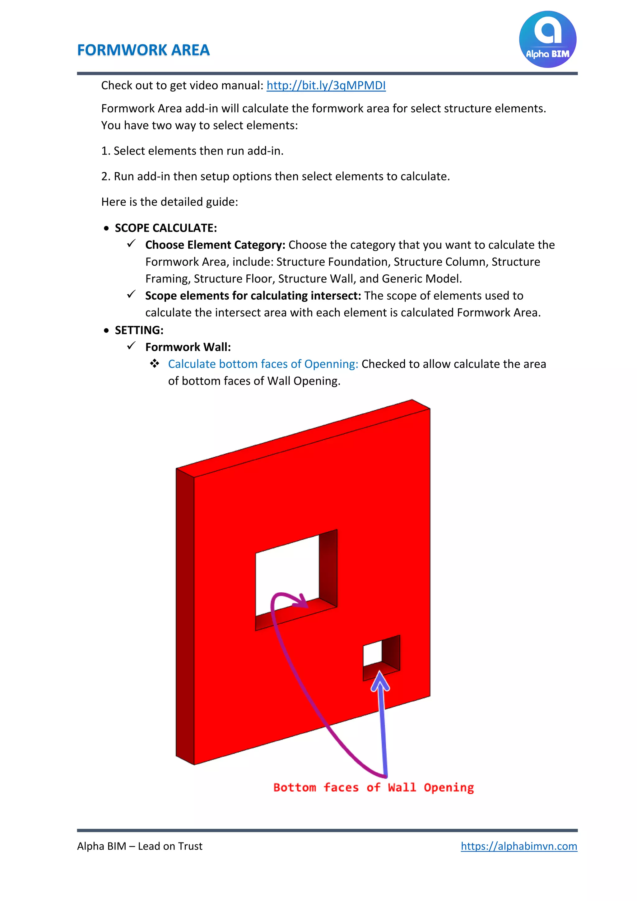 Alpha BIM Plugin | Formwork Area Guideline | Revit API | PDF