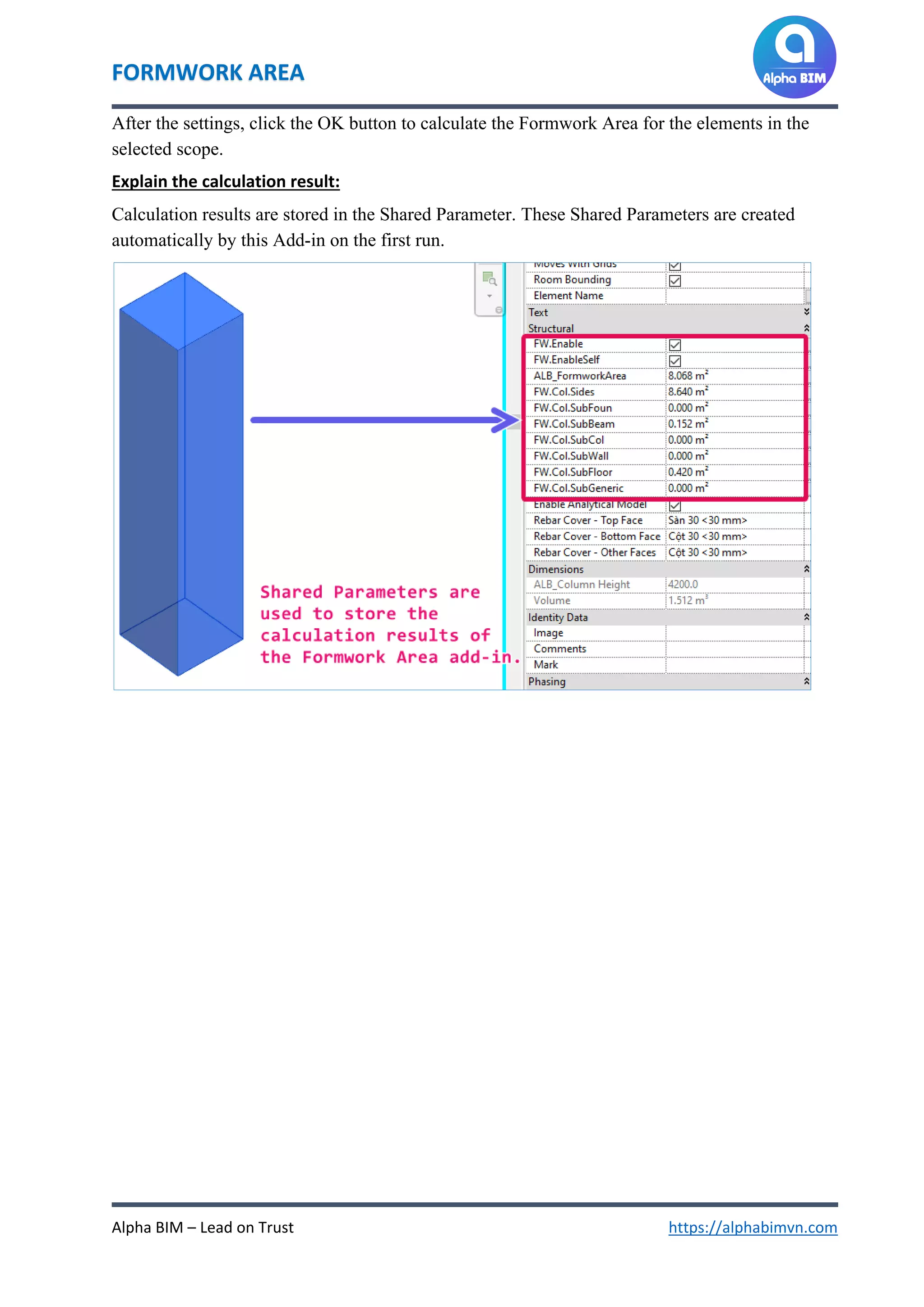 Alpha BIM Plugin | Formwork Area Guideline | Revit API | PDF