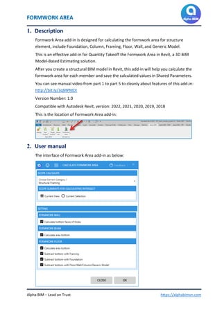 Alpha BIM Plugin | Formwork Area Guideline | Revit API | PDF