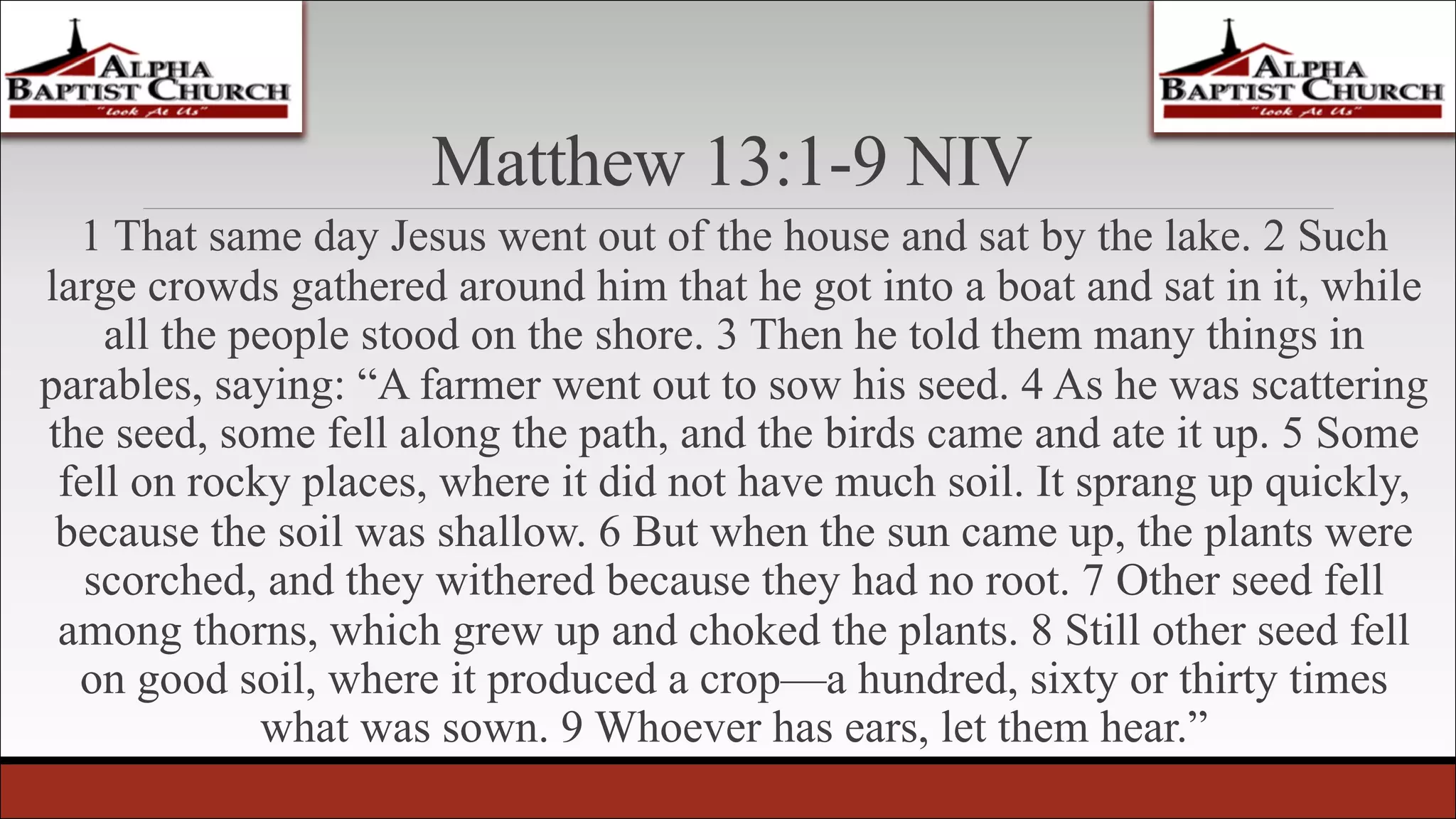 "Good Seed. Good Ground?" Matthew 13:1-23 Sermon Slideshow | PDF