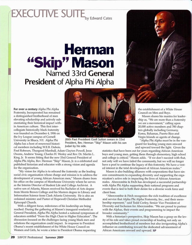 Alpha Phi Alpha 33rd General President Skip Mason - Savoy Professional ...
