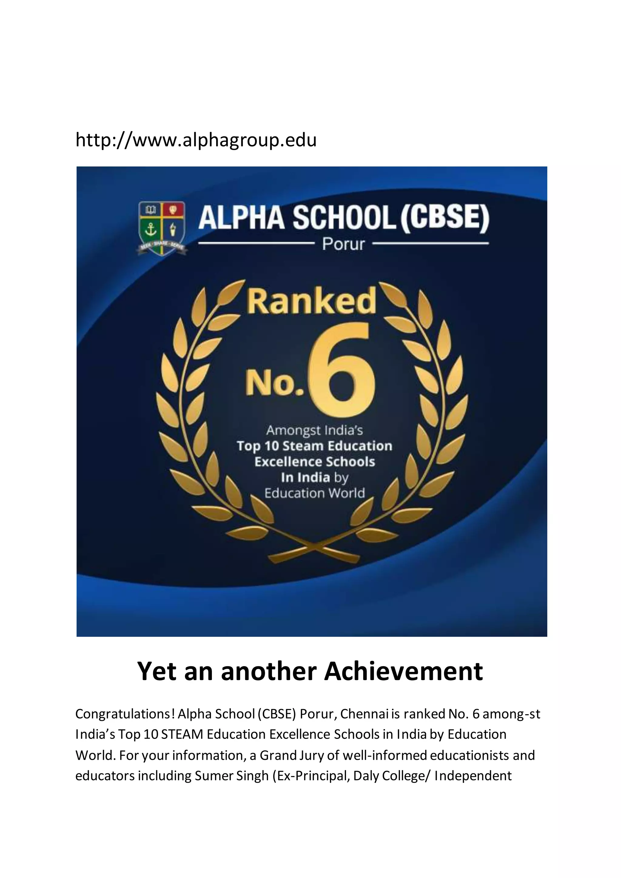 Alpha School CBSE Porur Ranked No.6 | DOCX | Education industry ...