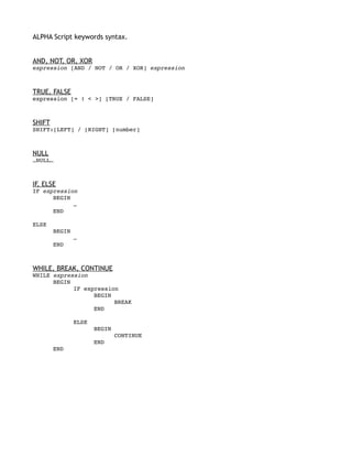 ALPHA Script - Keywords and Symbols | PDF