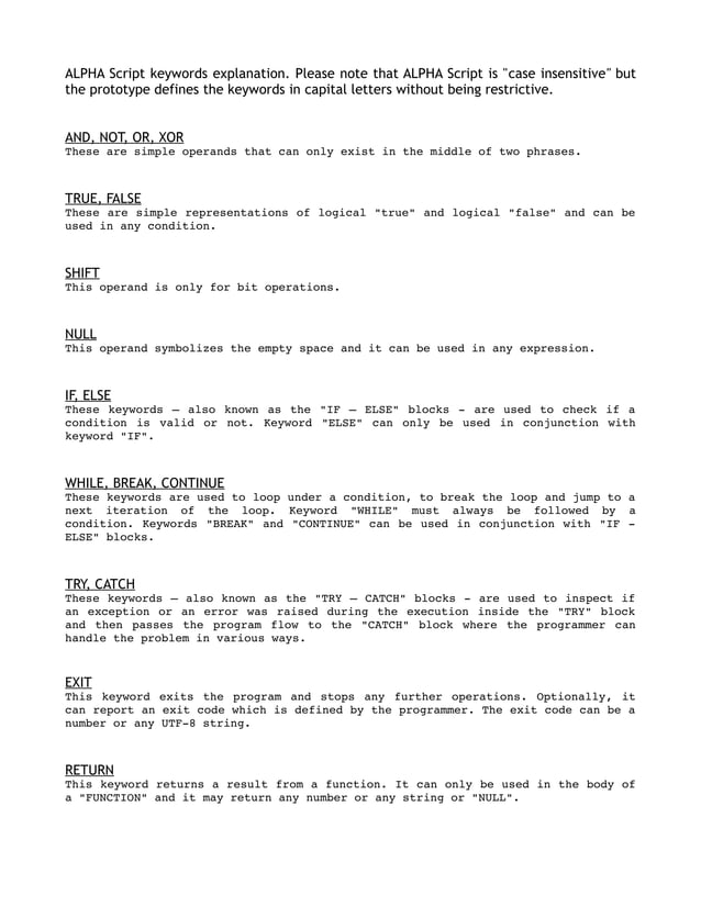 ALPHA Script - Keywords and Symbols | PDF