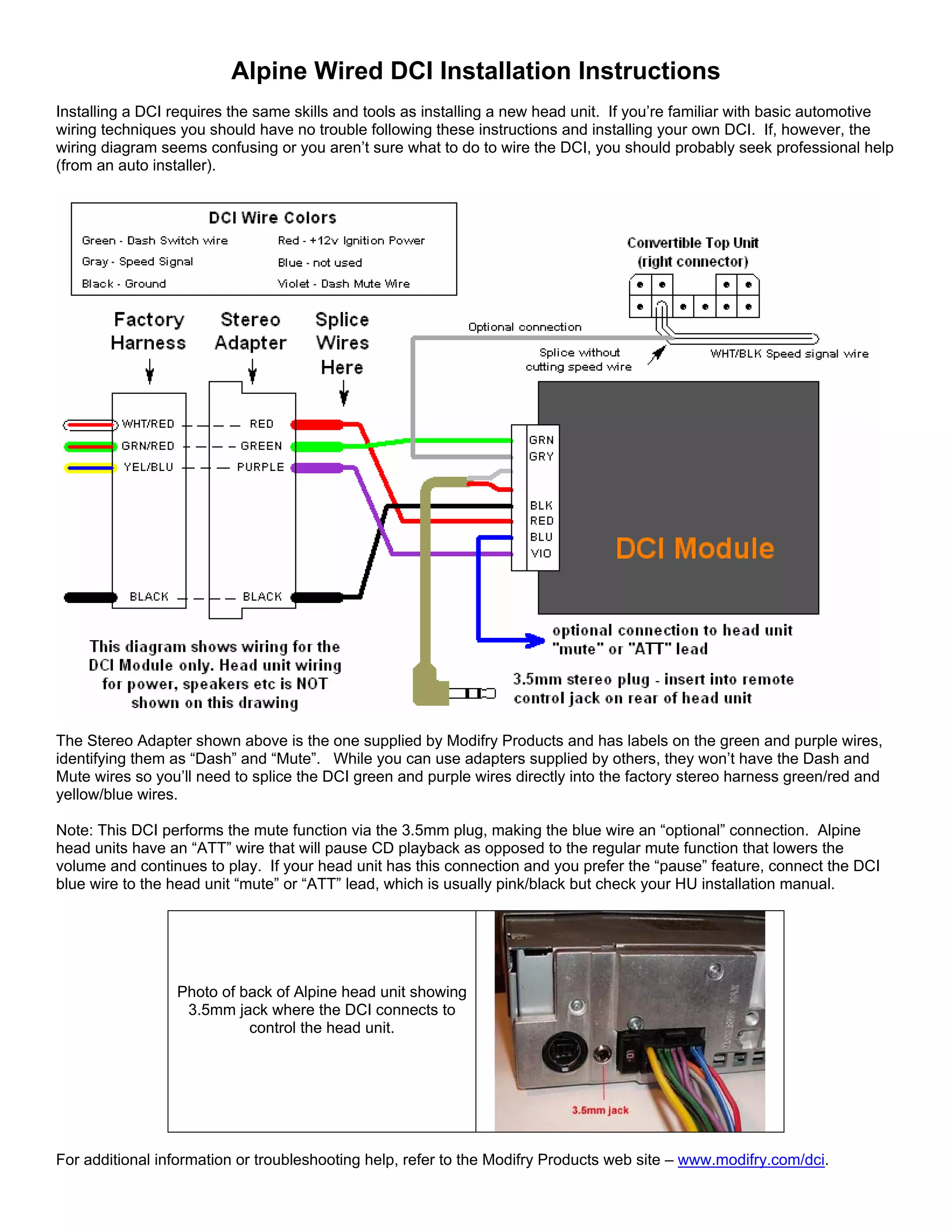 Alpine wired dci installation & operation | PDF