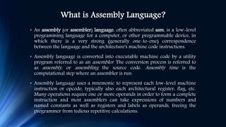 Introduction to Assembly Language Programming | PPTX