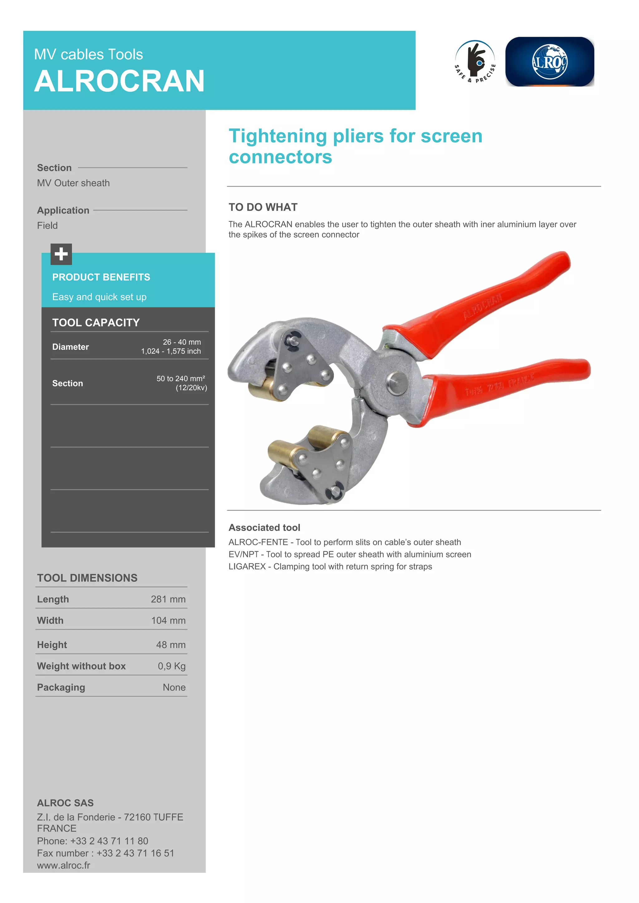 Alroc ALROCRAN Tightening Pliers For Screen Connectors | PDF