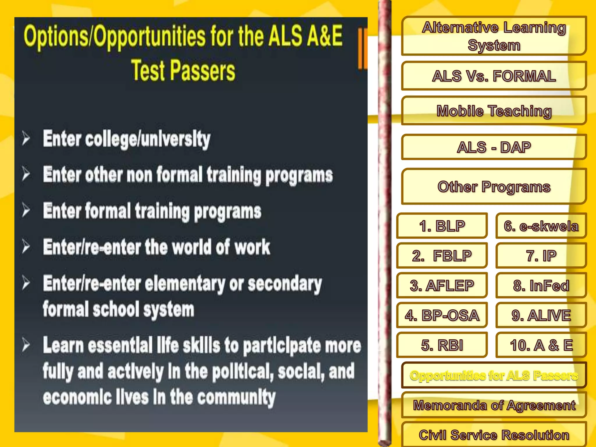 Alternative Learning System Mobile Teacher and ALS- Differently-Abled ...