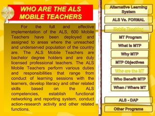 Alternative Learning System Mobile Teacher and ALS- Differently-Abled ...