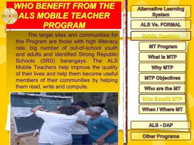 Alternative Learning System Mobile Teacher and ALS- Differently-Abled ...