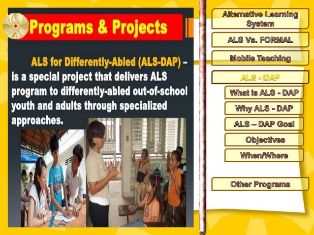 Alternative Learning System Mobile Teacher and ALS- Differently-Abled ...