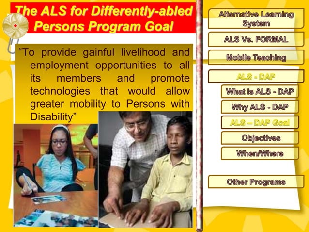 Alternative Learning System Mobile Teacher and ALS- Differently-Abled ...