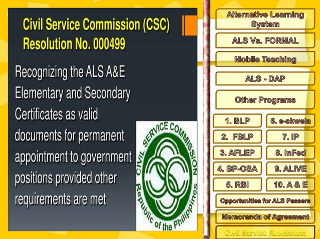 Alternative Learning System Mobile Teacher and ALS- Differently-Abled ...