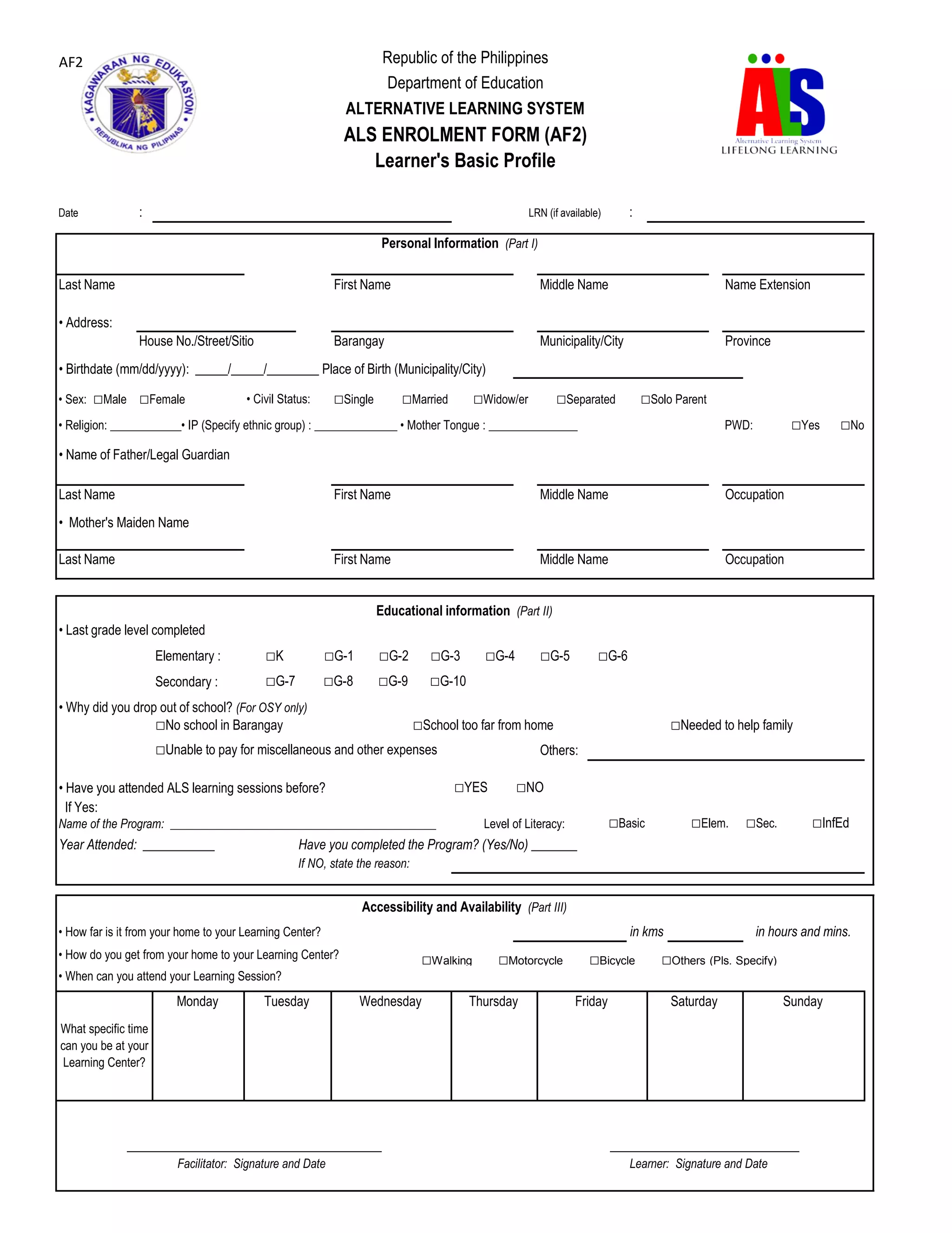 ALS Form 2-Enrollment Form | PDF