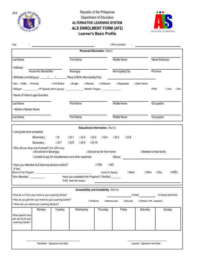 ALS Form 2-Enrollment Form | PDF