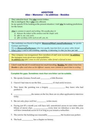 Also – moreover – in addition besides | DOCX