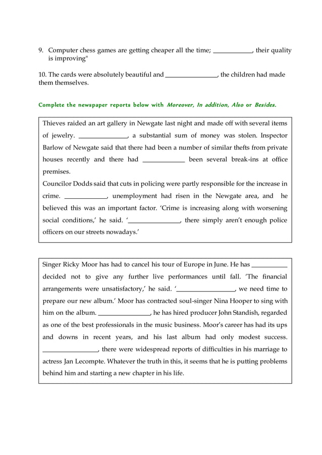 Also – moreover – in addition besides | DOCX