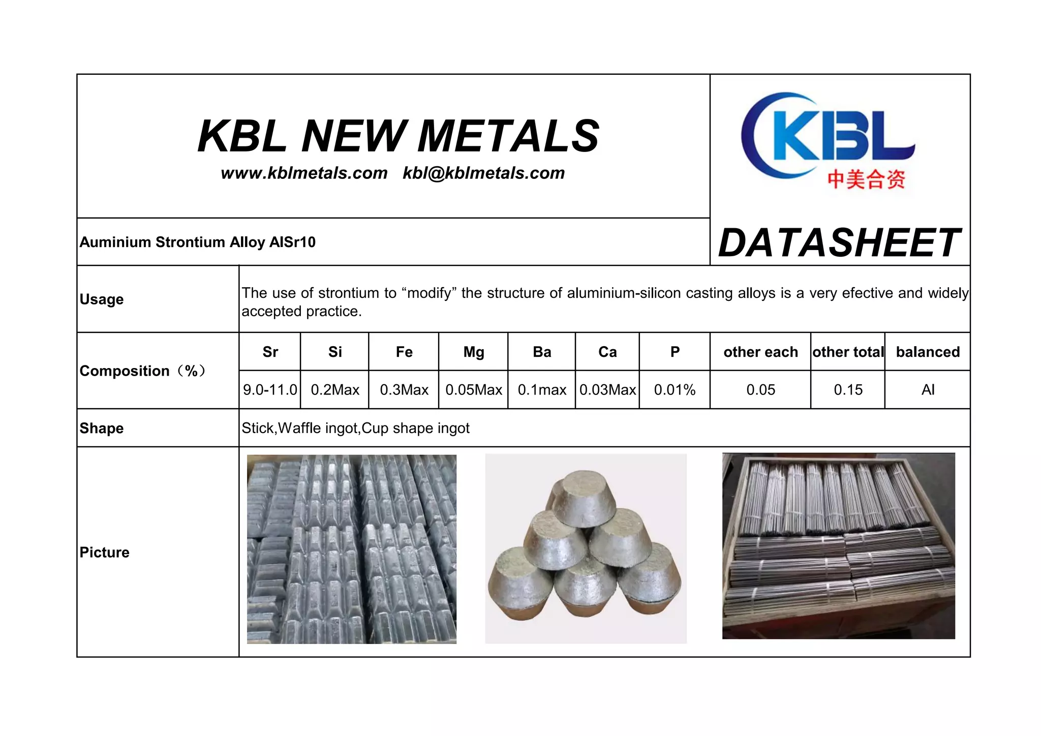 Chemical composition and Datasheet of Aluminium Strontium Alloy AlSr10 ...