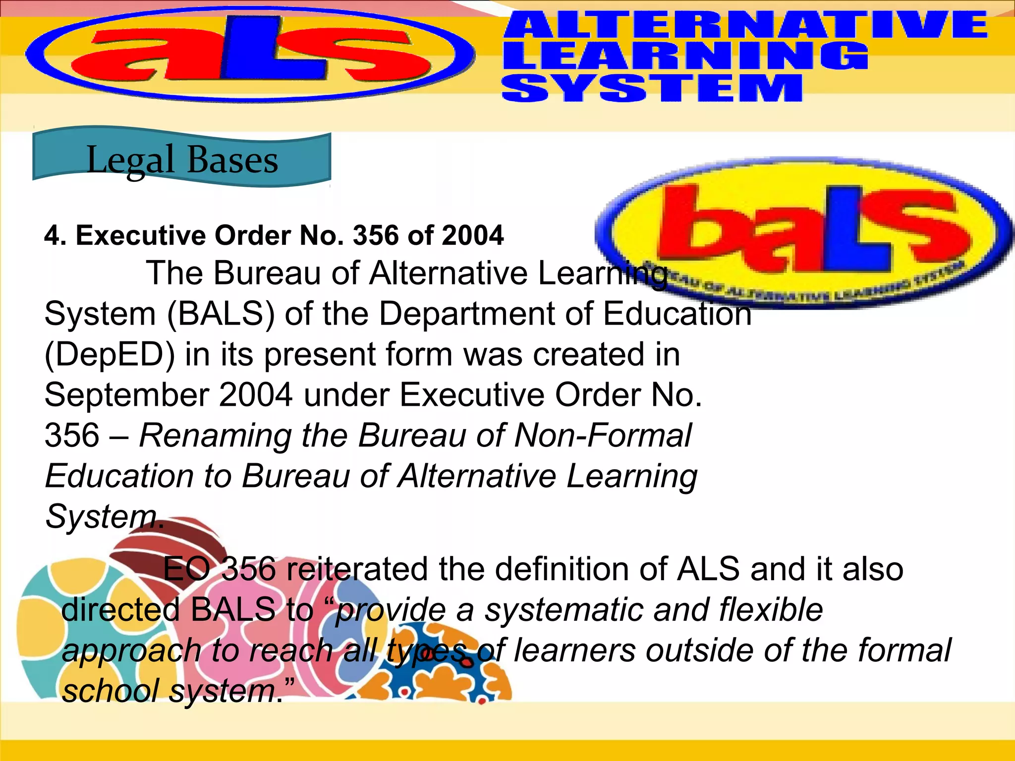 Alternative Learning System by Phoebe W. Taruc, mission, vision, EFA ...