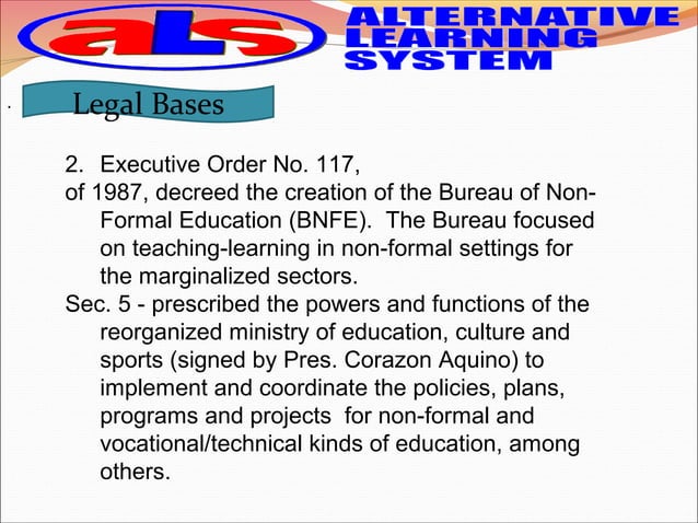 Alternative Learning System by Phoebe W. Taruc, mission, vision, EFA ...