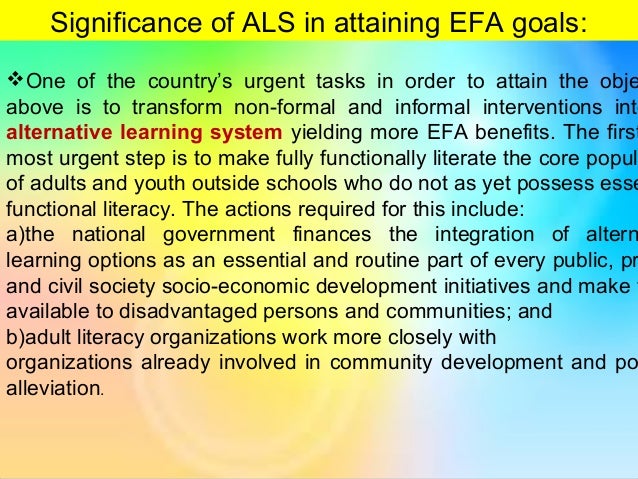 Alternative Learning System by Phoebe W. Taruc, mission, vision, EFA