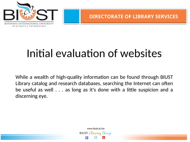 ALSS Session 4 - Evaluating Information Sources.ppt