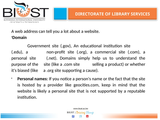 ALSS Session 4 - Evaluating Information Sources.ppt