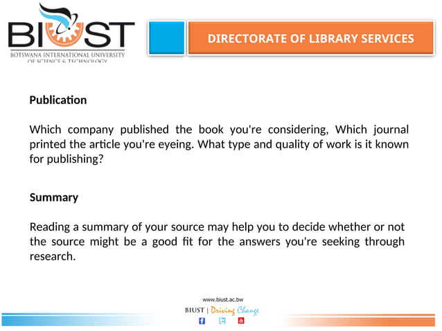 ALSS Session 4 - Evaluating Information Sources.ppt