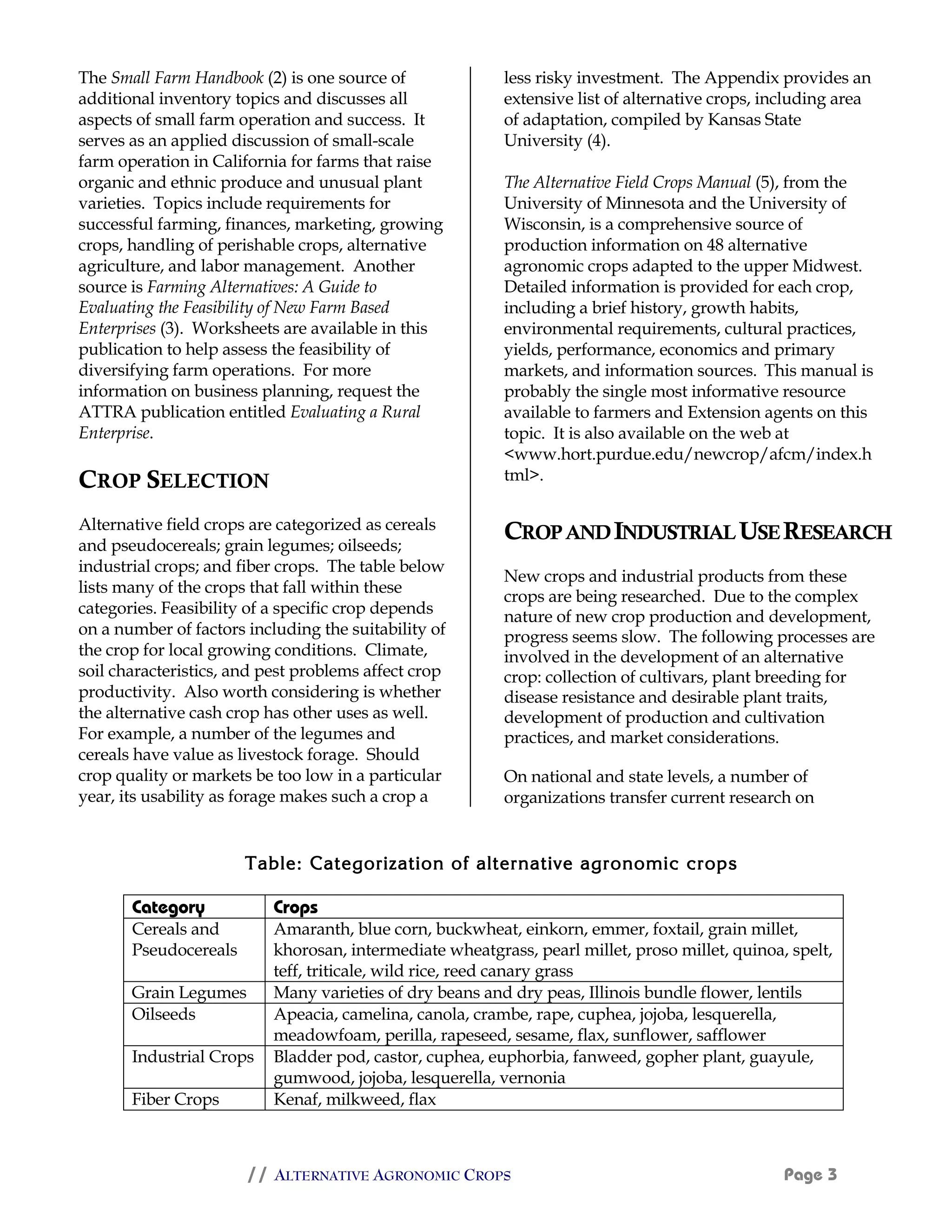 Alternative Agronomic Crops | PDF