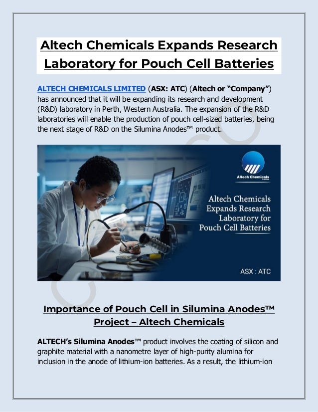 Altech Chemicals Expands Research Laboratory for Pouch Cell Batteries
